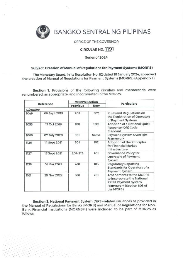 Creation of Manual of Regulations for Payment Systems (MORPS) | Grant Thornton