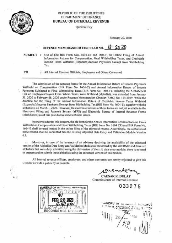 Use of old BIR Forms 1604CF and 1604E | Grant Thornton